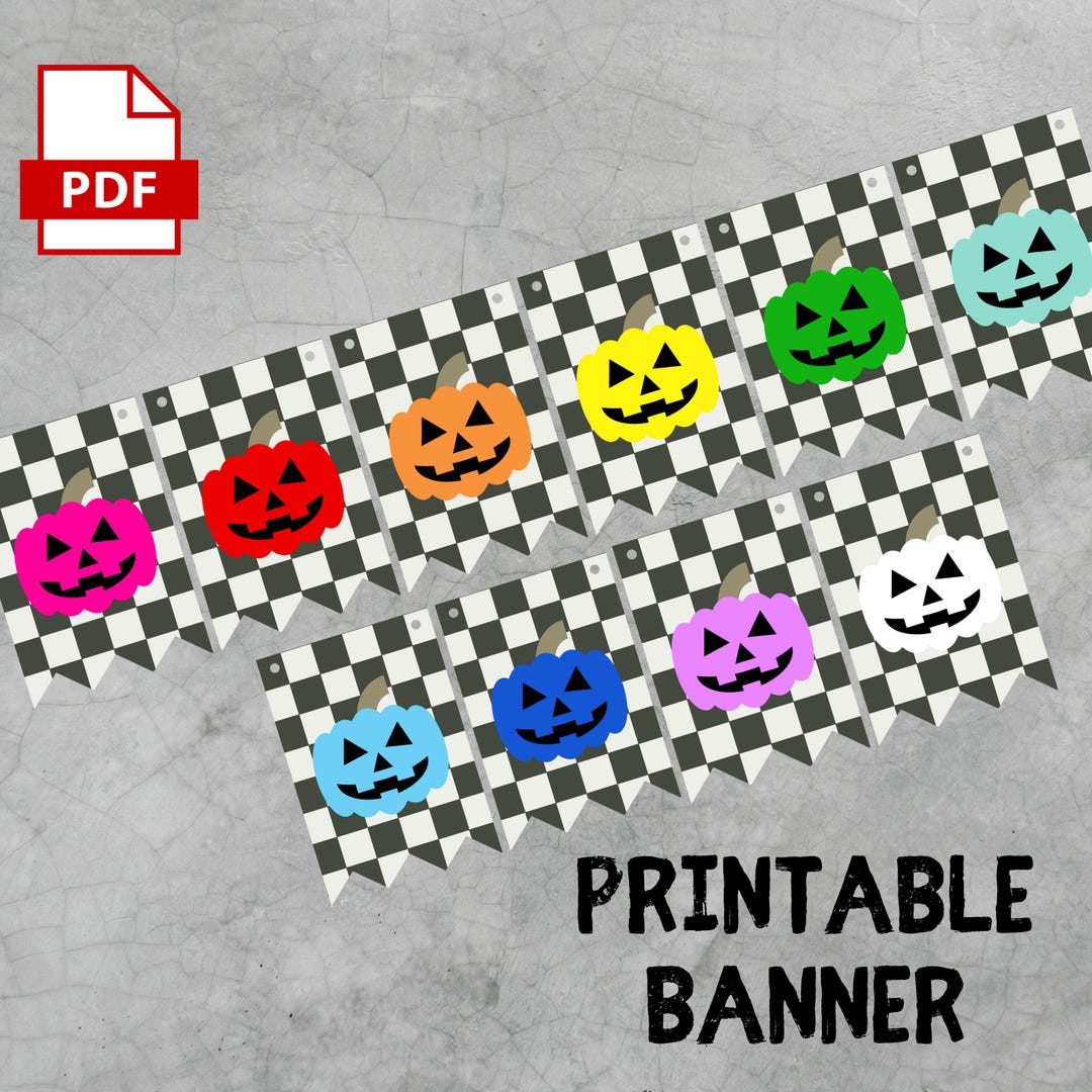 Rainbow Checkered Jack-o-lantern Pumpkins Printable Banner, PDF ...