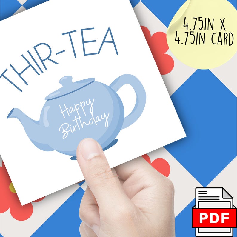 Thir-tea 30th Birthday Printable Card, DIGITAL PDF, Funny Happy ...