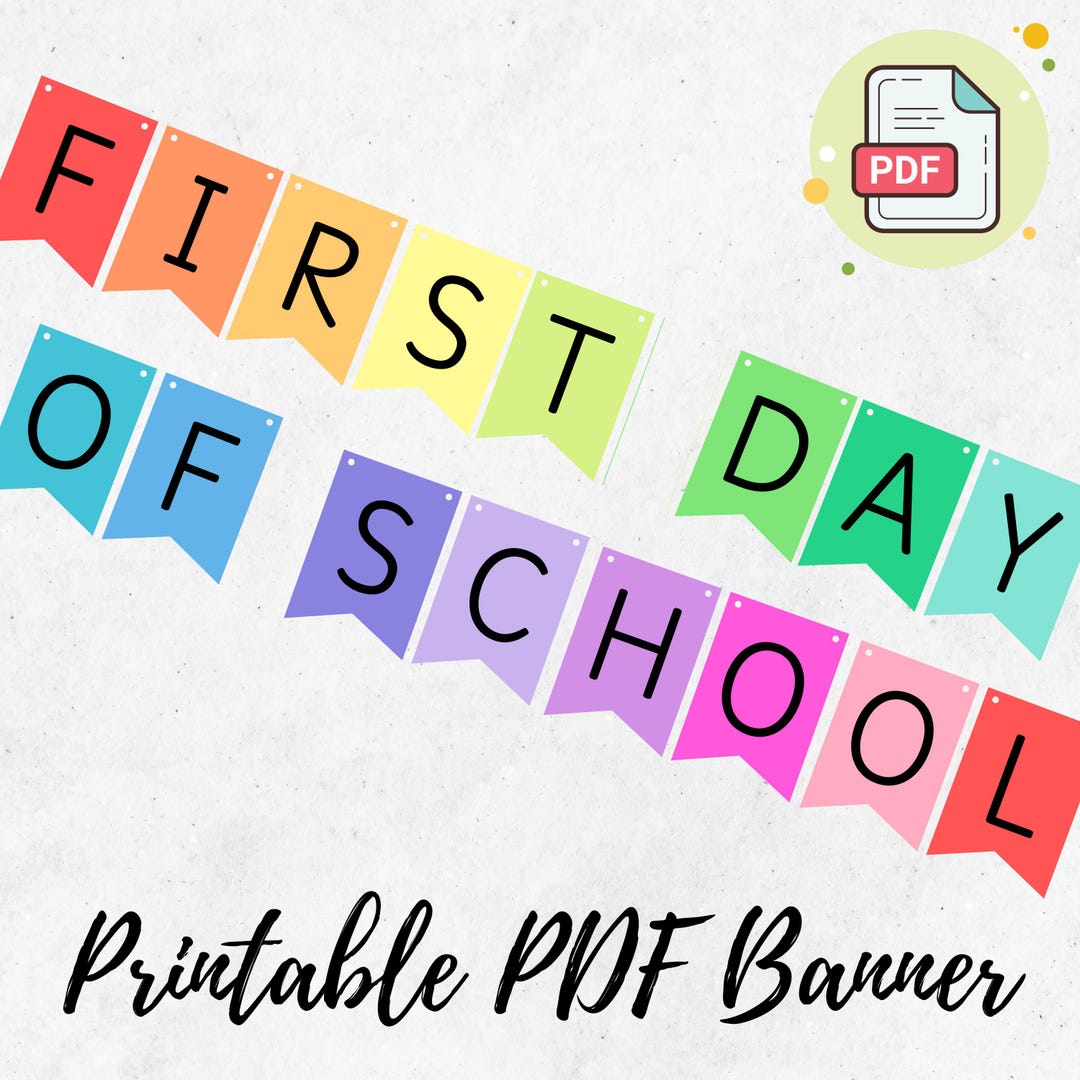 First Day of School Printable Banner Set, Elementary Grade Classroom ...