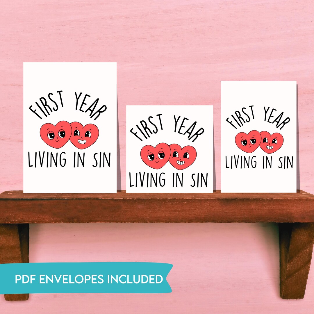 First Year Living in Sin, Printable Anniversary Card, DIGITAL PDF ...