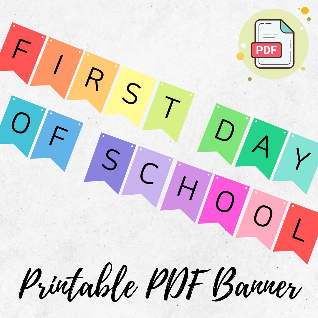 First Day of School Printable Banner Set, Elementary Grade Classroom ...