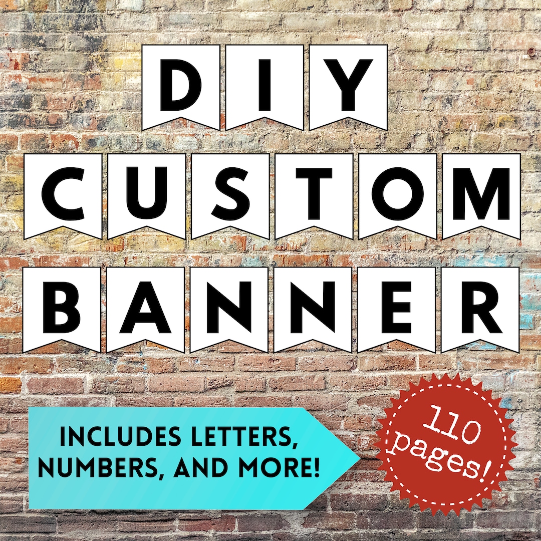 White Custom Printable PDF, Banner, DIY Banner, All Letters and Numbers ...