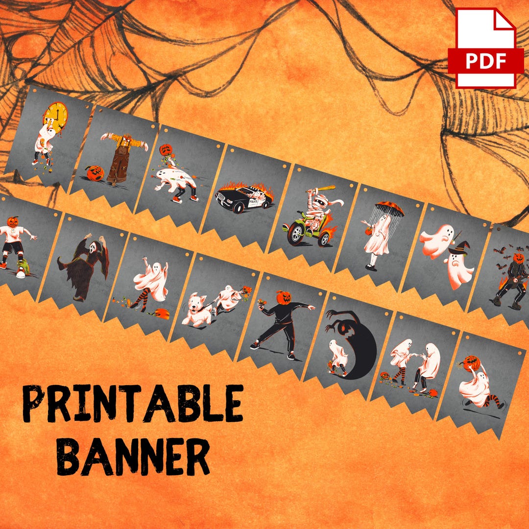 Retro Ghosts Printable Banner, PDF Download, Retro Halloween Party ...