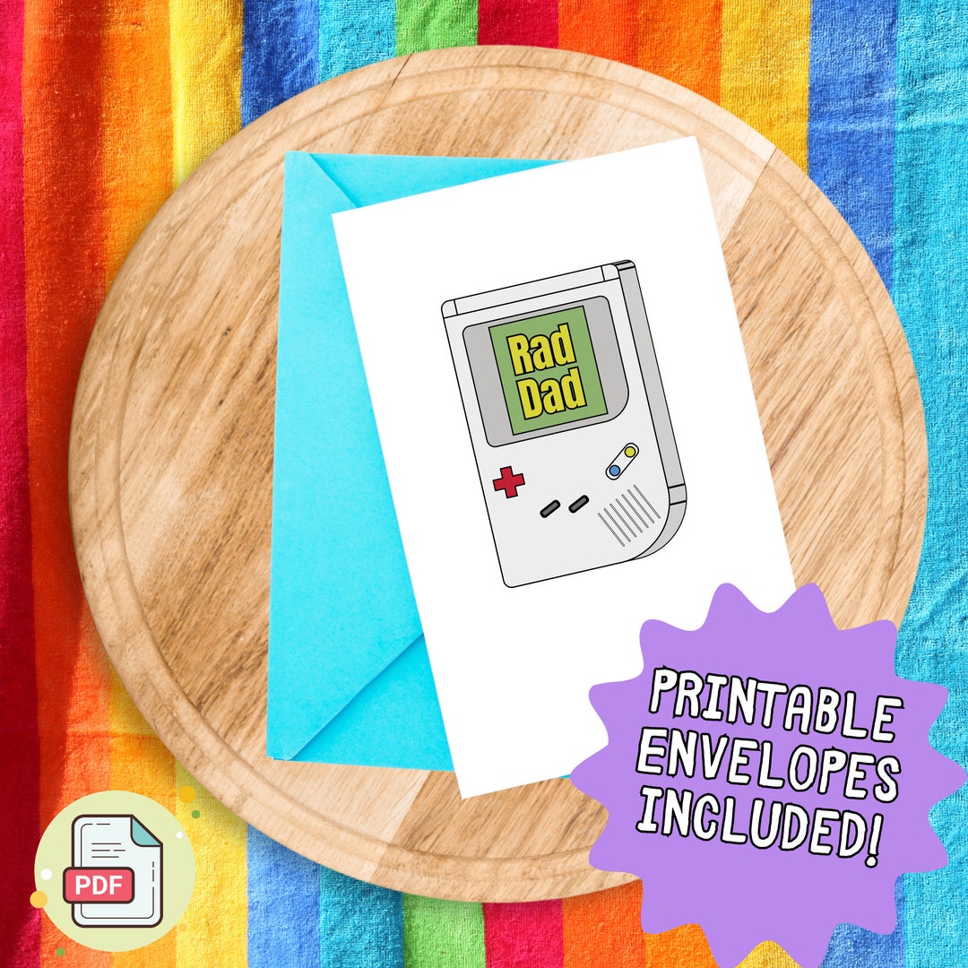 Rad Dad Printable Card, DIGITAL PDF, Funny Dad Greeting Card, Game Boy ...