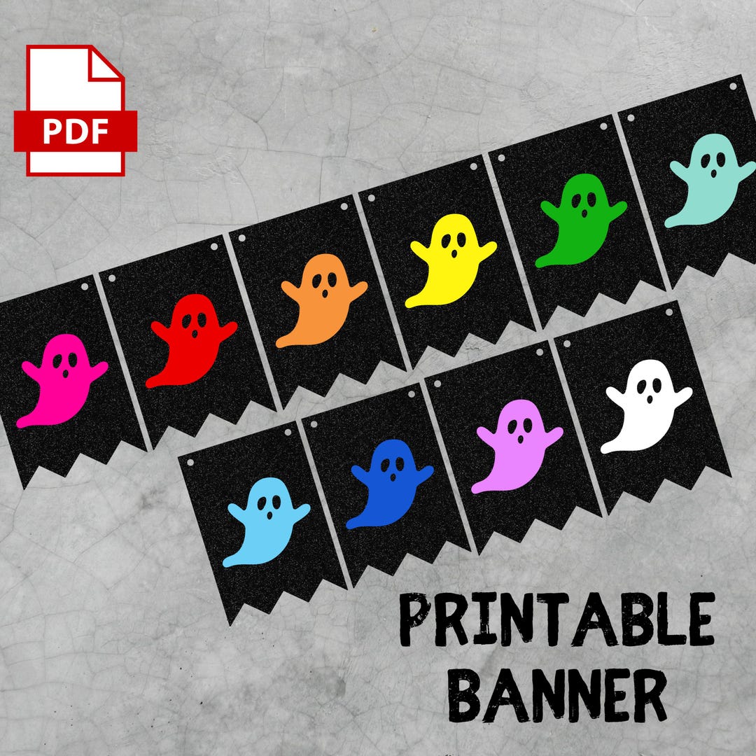 Rainbow Ghosts Printable Banner, PDF Download, Retro Halloween Party ...