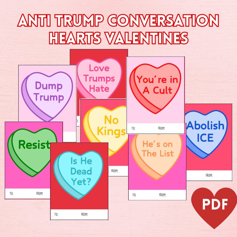 Printable PDF Anti Trump Conversation Hearts Valentines, DIGITAL FILE ...