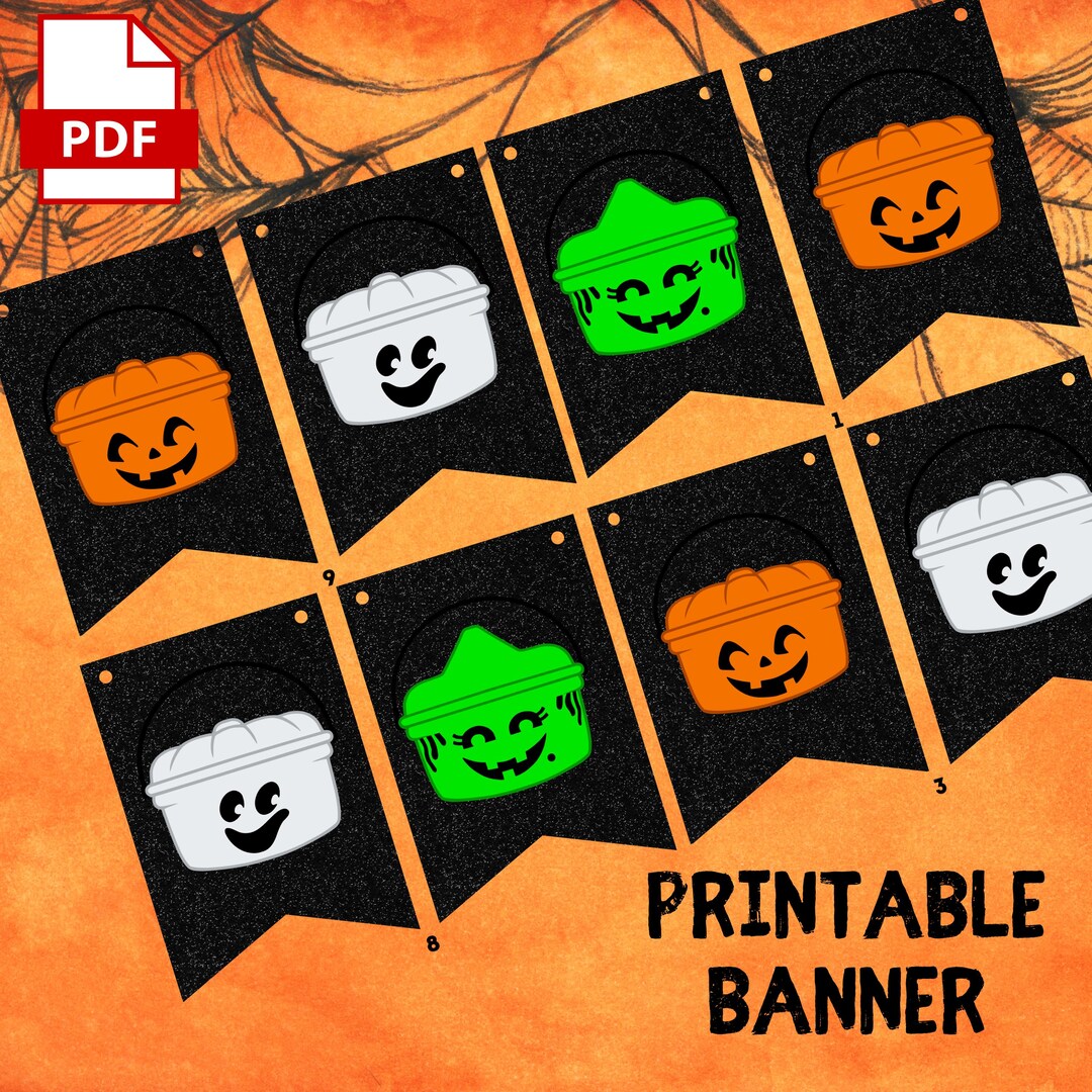 Halloween Buckets Printable Banner, PDF Download, Retro Halloween Party ...