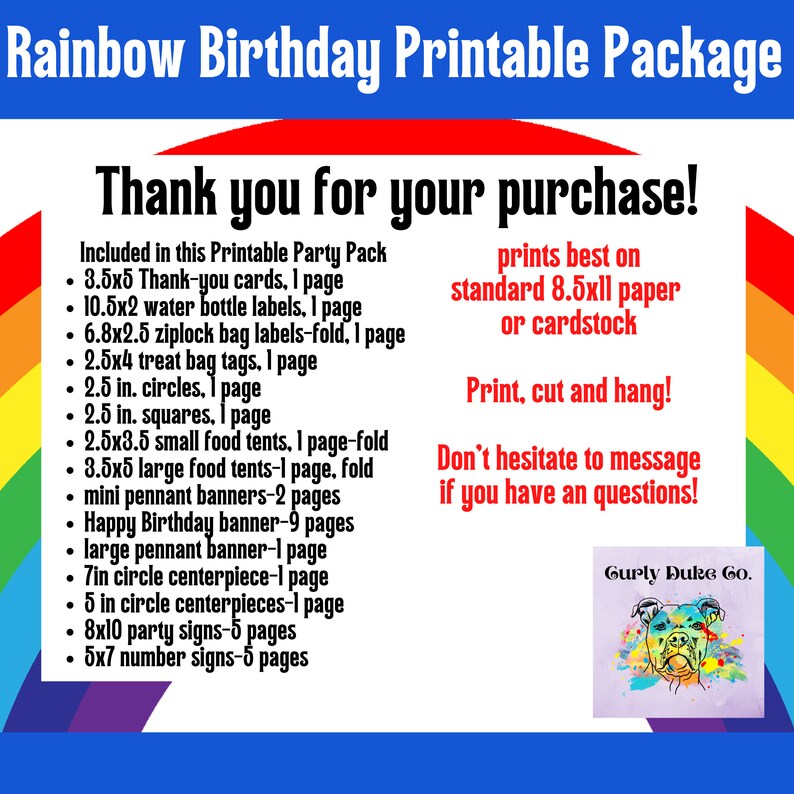 Rainbow PDF Printable Party Package Party Decor Print Set - Etsy
