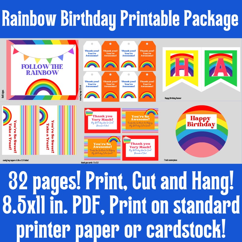 Rainbow PDF Printable Party Package Party Decor Print Set - Etsy