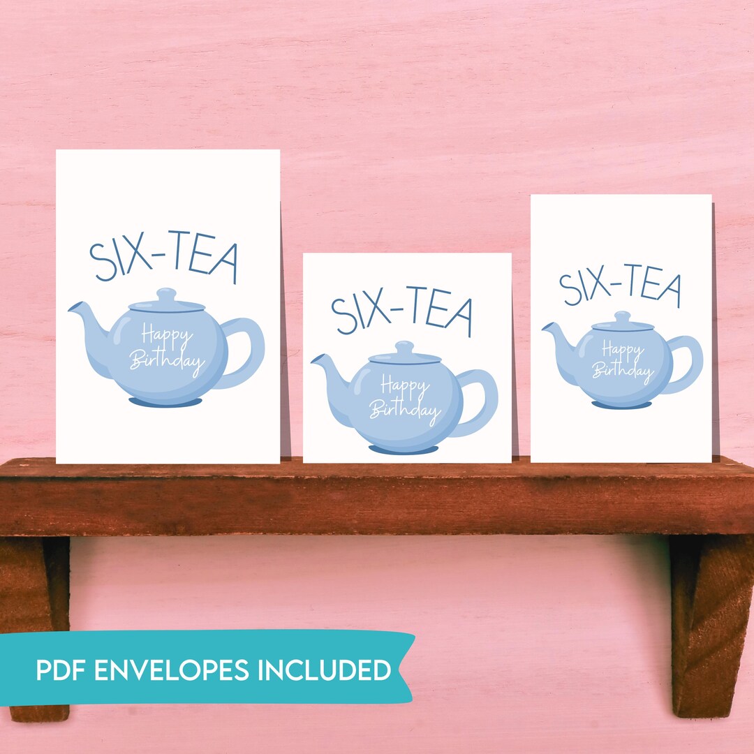 Six-tea 60th Birthday Printable Card, DIGITAL PDF, Funny Happy Birthday ...