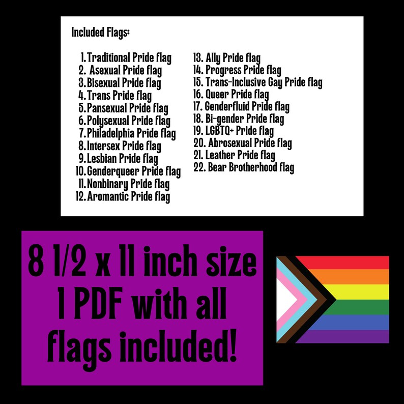 22 Pride Flags Collection, DIGITAL PRINT PDF, Standard 8.5x11 Paper ...