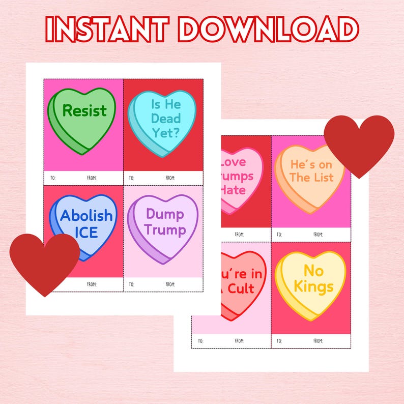 Printable PDF Anti Trump Conversation Hearts Valentines, DIGITAL FILE ...