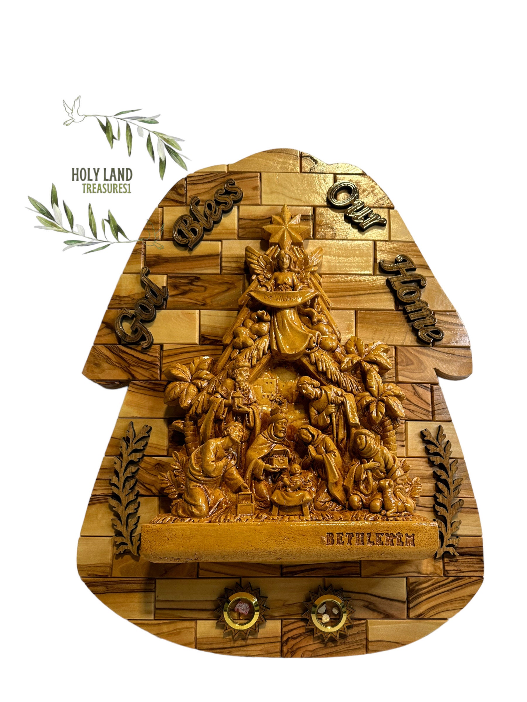 Olive Wood Nativity Scene Wall Plaque, 3D Wall Hanging Plaque Made in ...