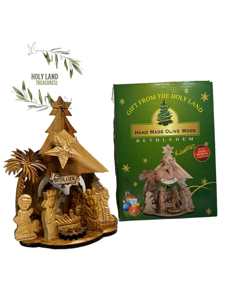 Musical Olive Wood Nativity Set From the Holy Land, Christmas Nativity ...