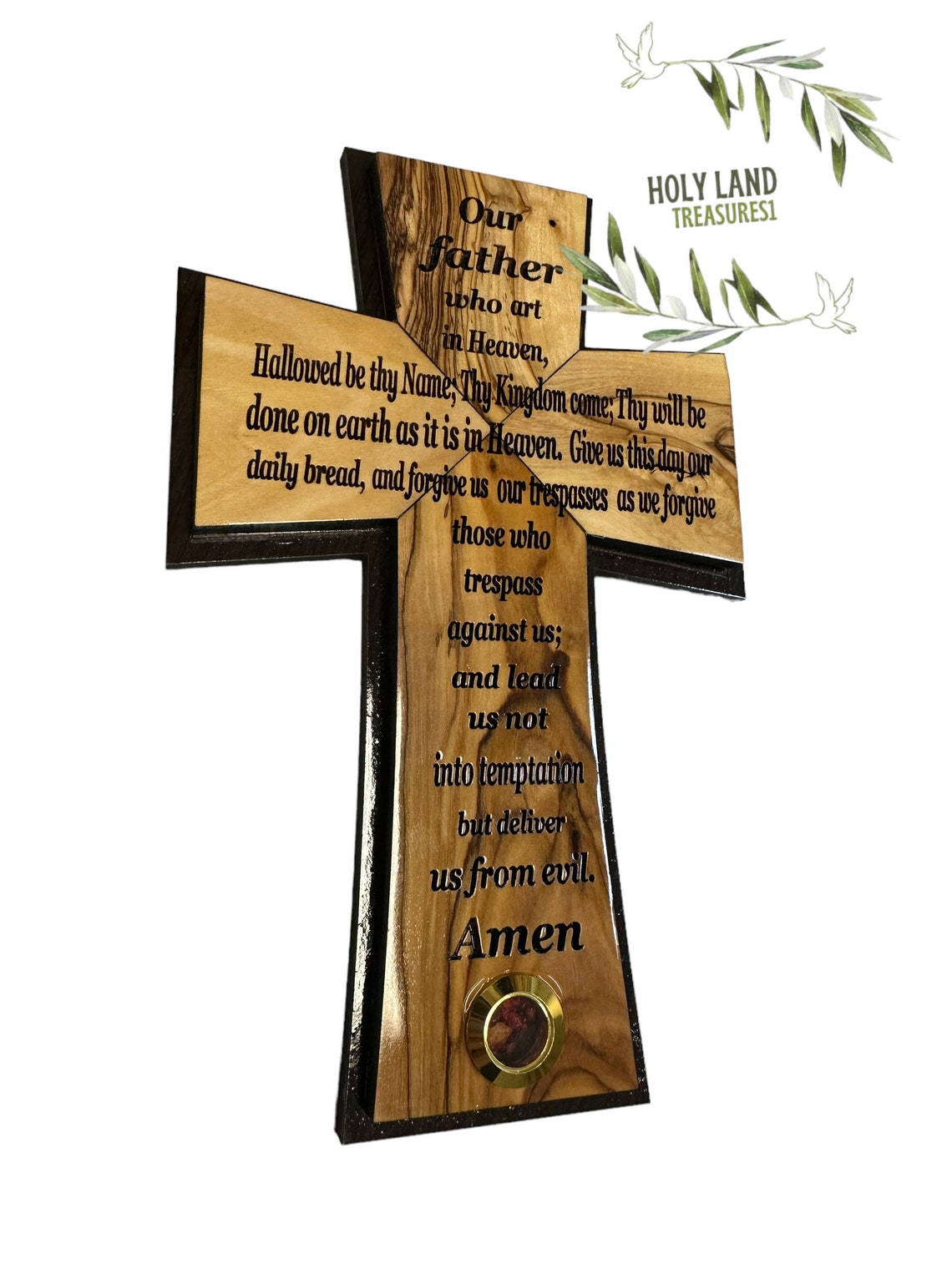 Olive Wood Cross the Lords Prayer Cross Our Father Olive Wood Cross ...
