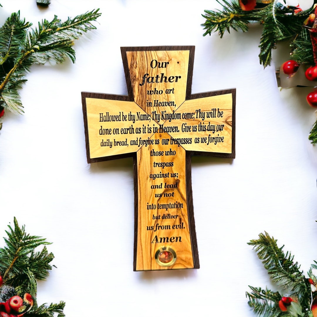 Olive Wood Cross - the Lord’s Prayer Cross - Our Father Olive Wood ...
