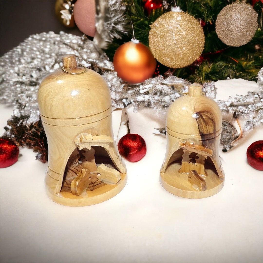 Olive Wood Nativity Scene Bell: Hand Carved Holy Land Ornament - Etsy
