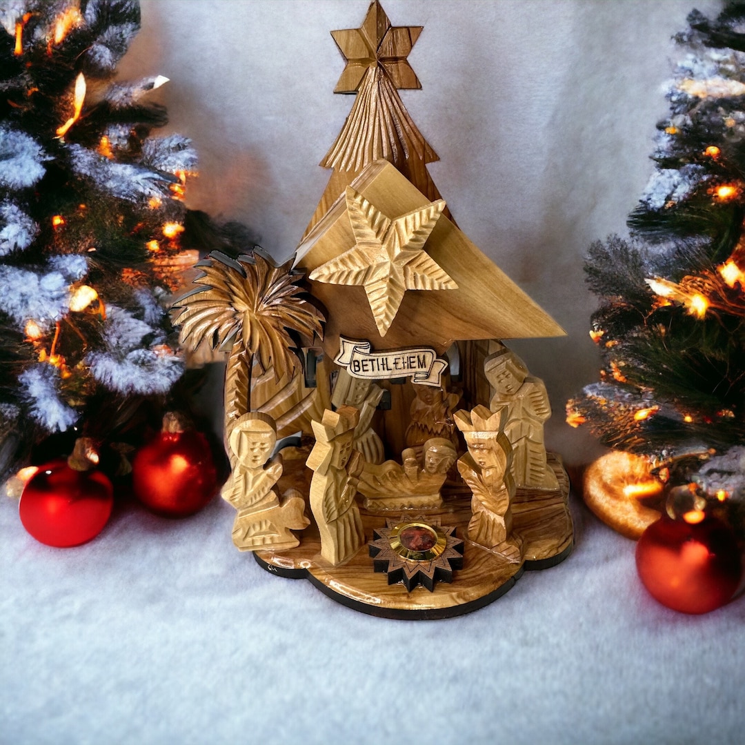 Musical Olive Wood Nativity Set From the Holy Land, Christmas Nativity ...