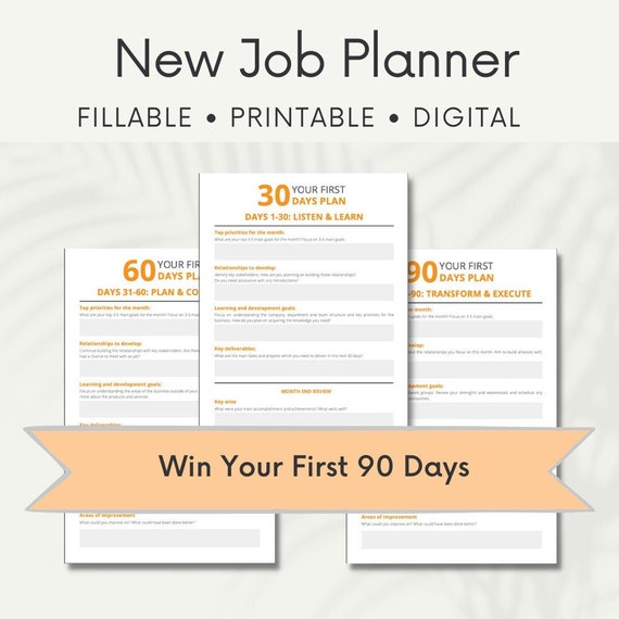 New Job Planner printable New Job Planner win Your First 90 - Etsy