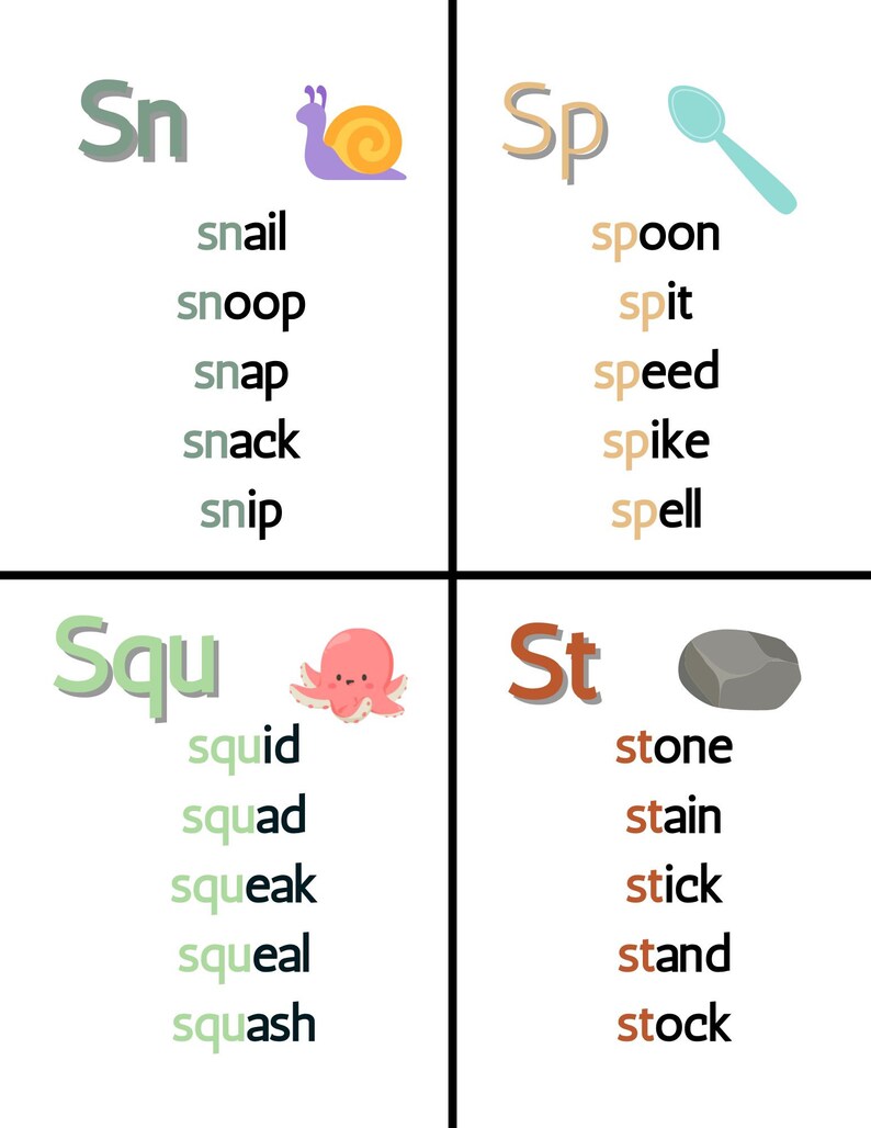 24 Consonant Blend Flashcards Preschool Kindergarten Etsy