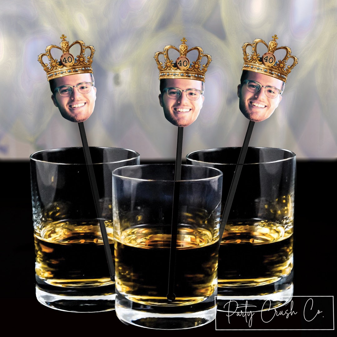 Personalized Birthday Drink Stirrers: King Crown Face Swizzle Sticks ...