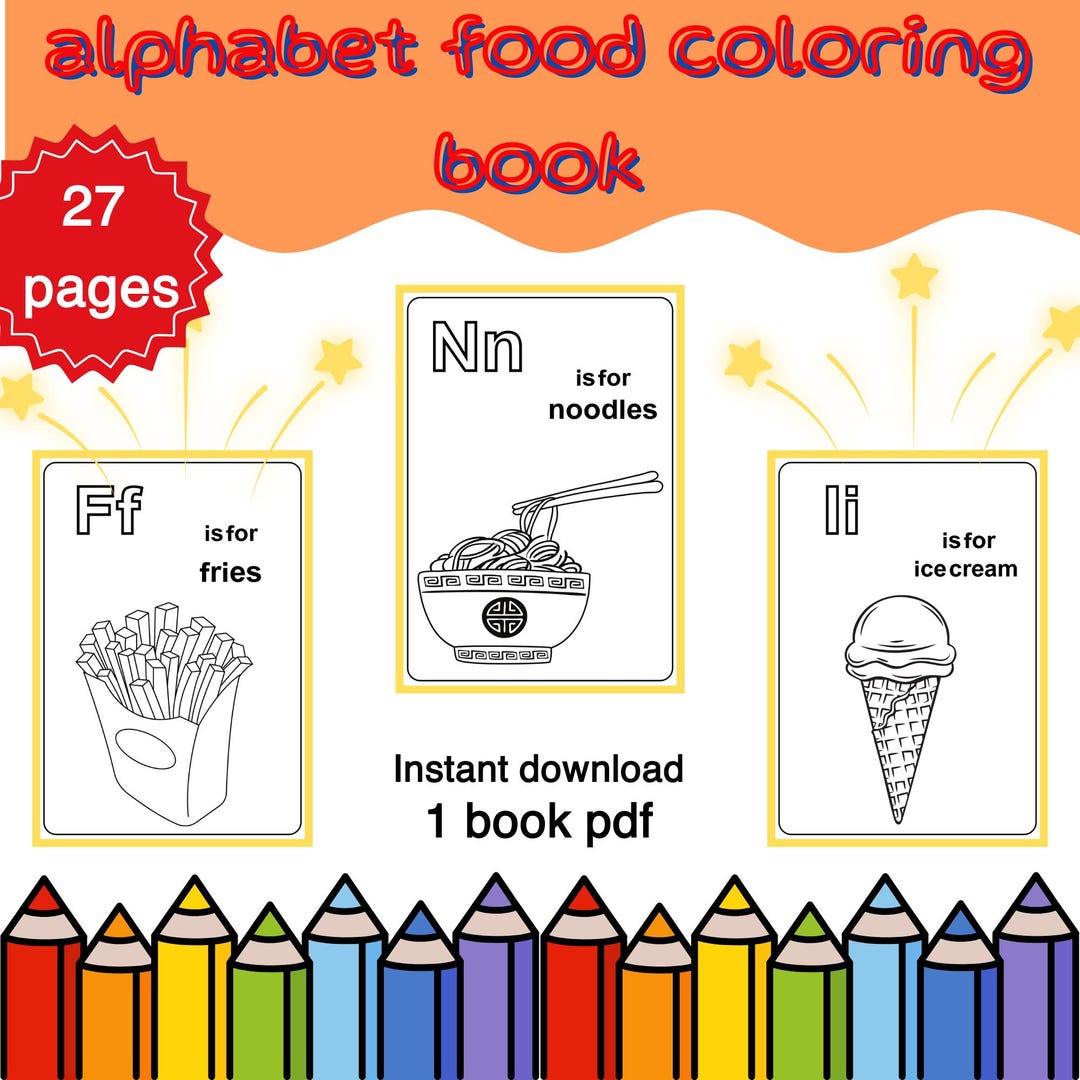 Alphabet Coloring Book Food Digital Download PDF Alphabet Coloring ...