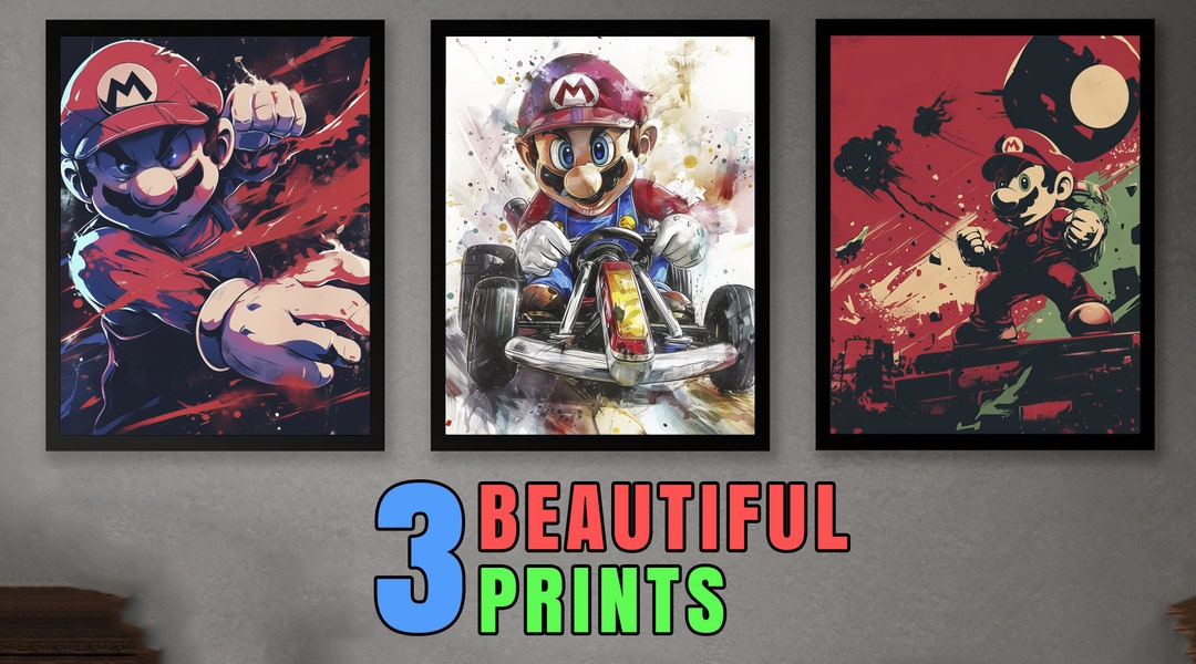 Super Mario Printable Set of 3, Mario Wall Art, PRINTABLE Watercolor ...