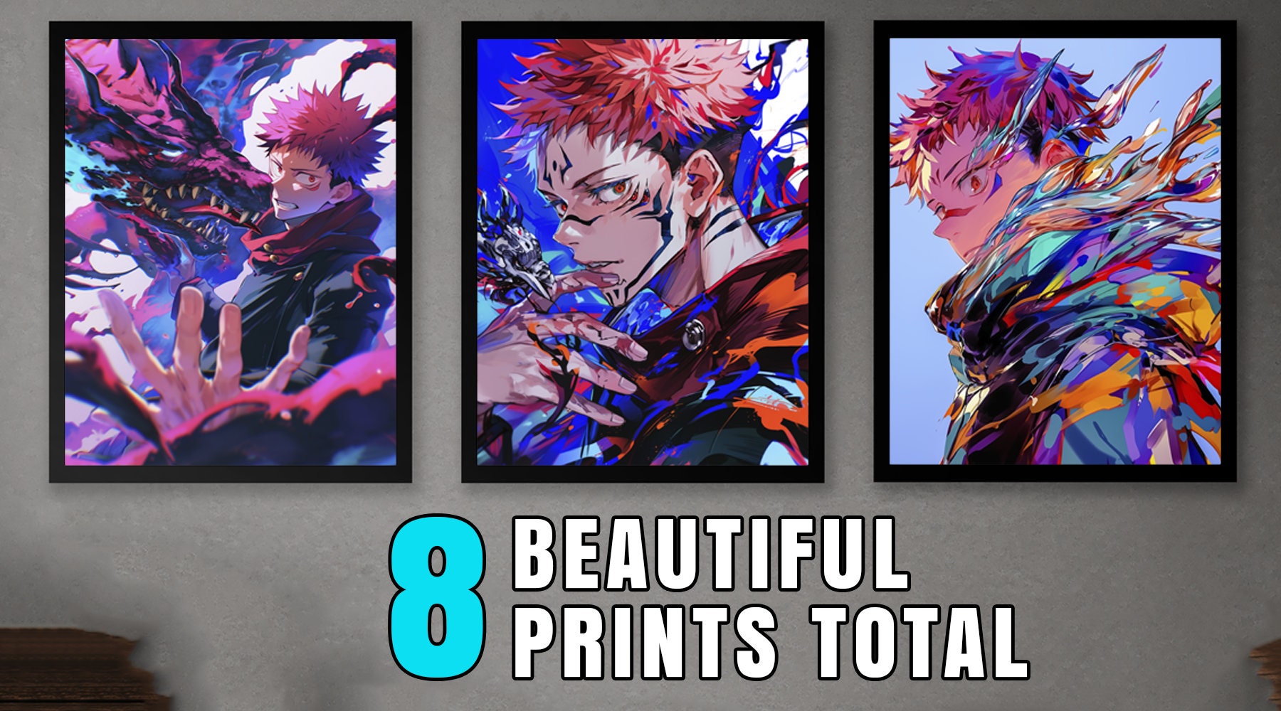 Yuji Itadori Poster 8 Pack, Jujutsu Anime Art Anime Wall Print Painting ...