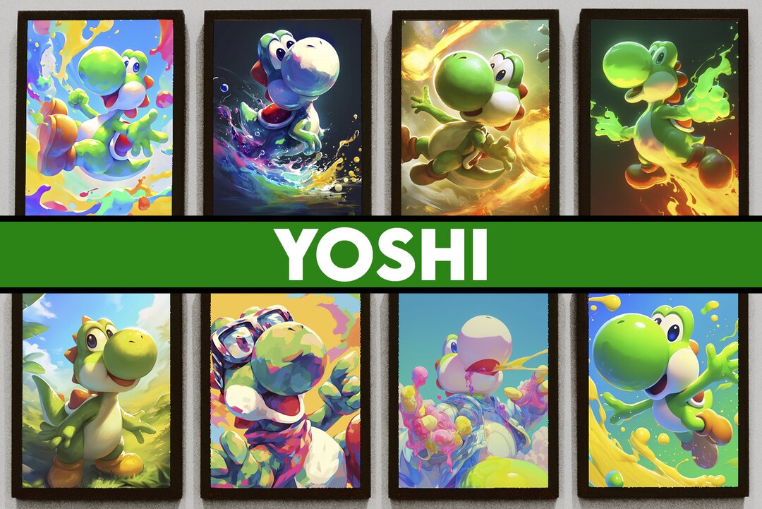 Printable Decorative Wall Art, Yoshi PNG, Set of 8 Art Poster, Mario ...