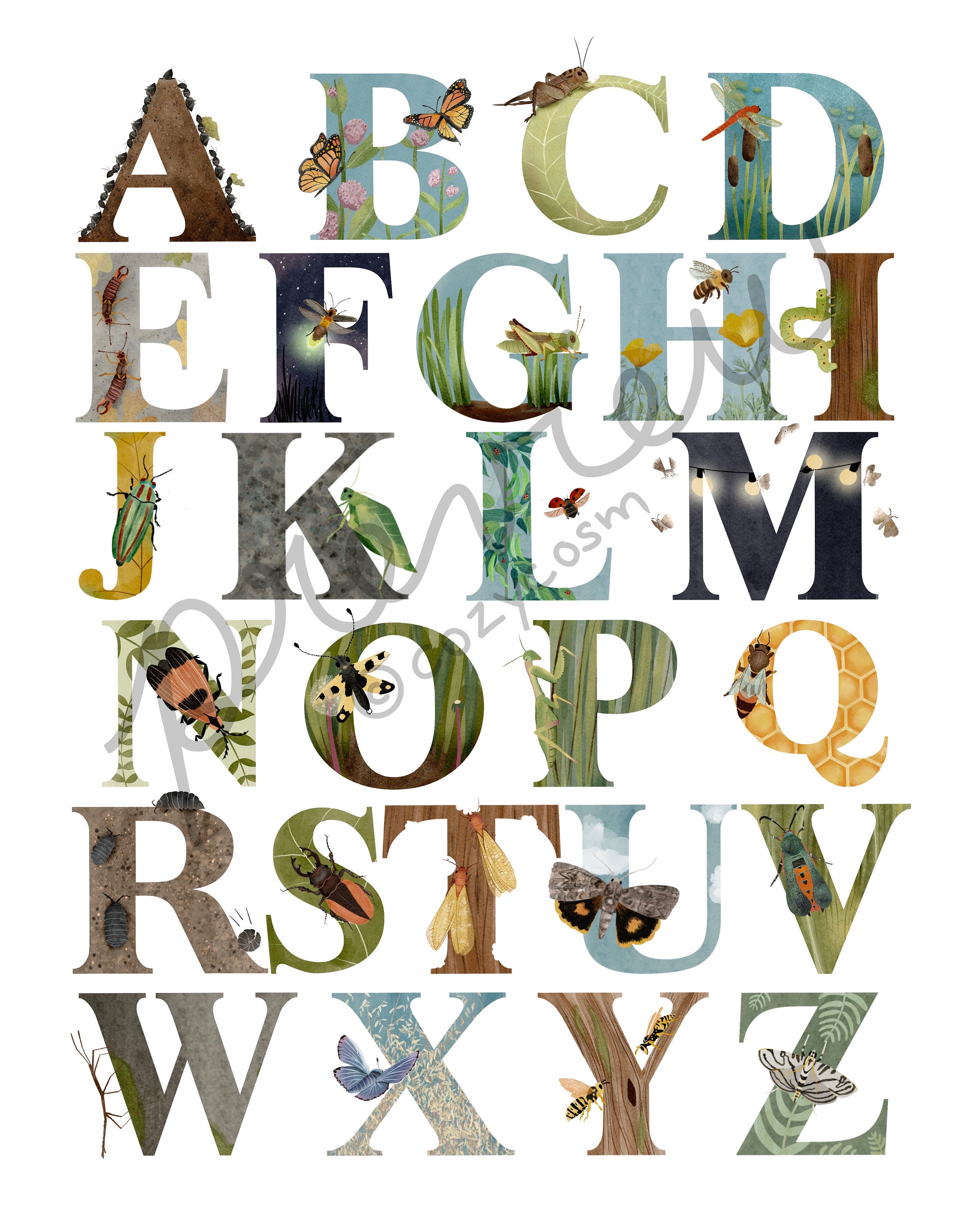 Insect Bug Natural Alphabet Poster Downloadable Printable Home Decor ...
