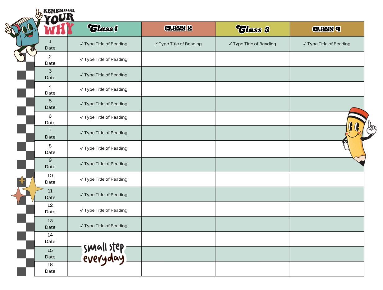 EDITABLE Assignment and Reading Calendar Tracker Retro 70’s Groovy ...