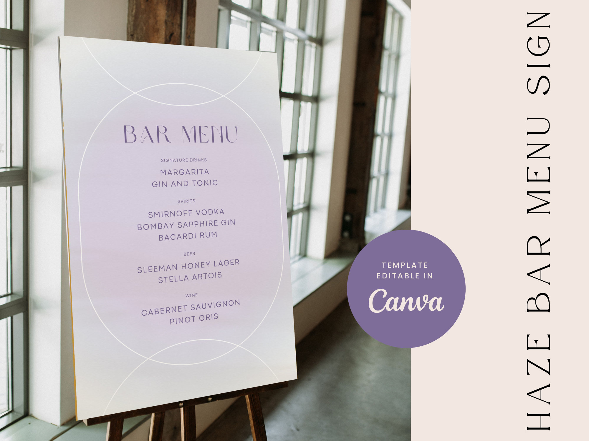 Bar Menu Wedding Sign Canva Template Pastel Purple Color Gradient Funky ...