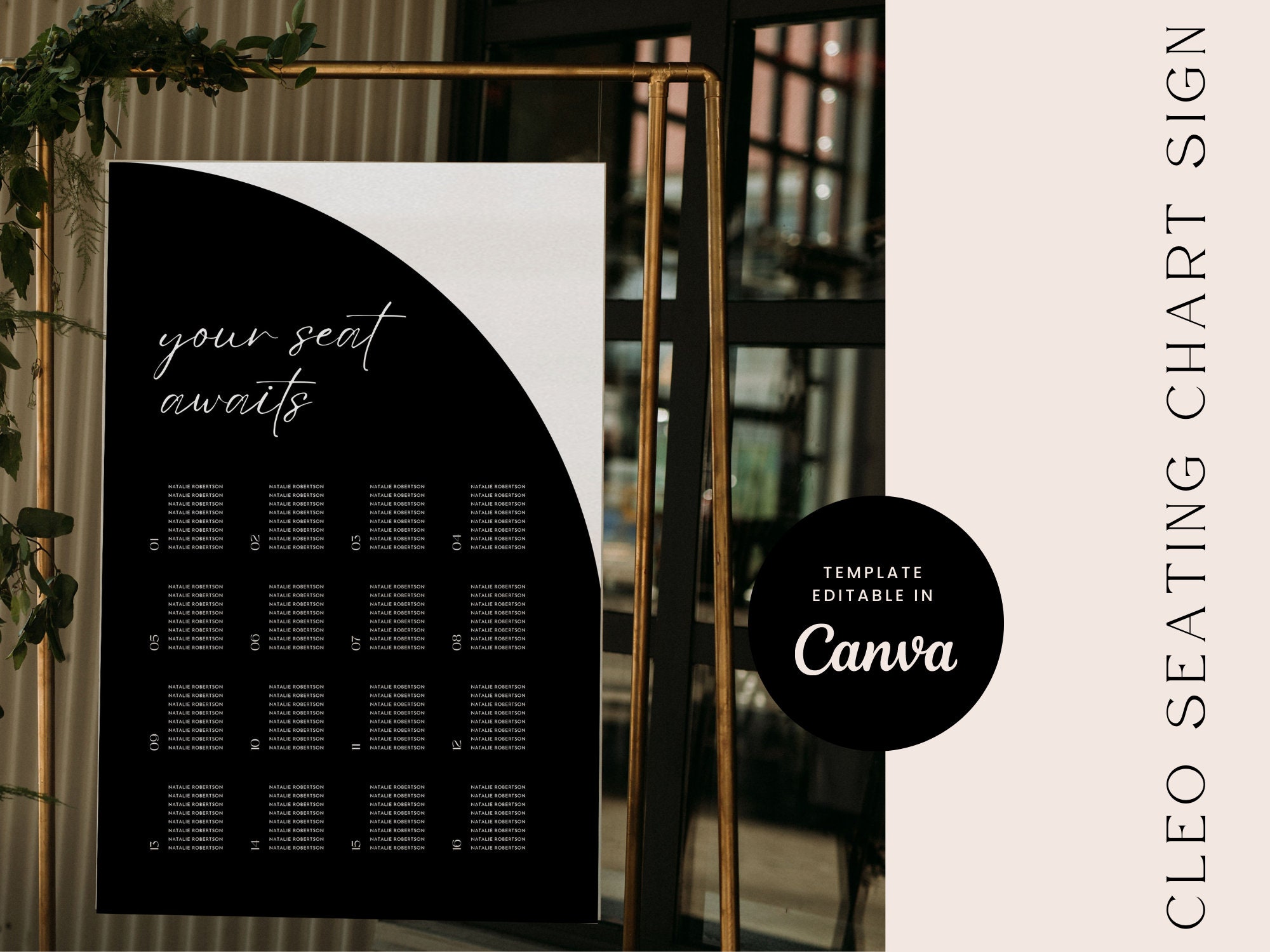 Wedding Seating Chart Sign Canva Template Black and White Sign Script ...