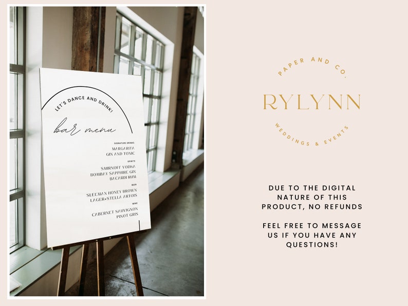 Bar Menu Wedding Sign Canva Template Moody Black White Welcome Sign ...