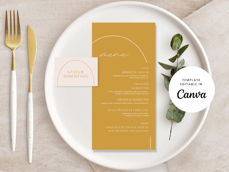 Colorful Bold Arch Wedding Event Menu and Placecards Sign Canva ...