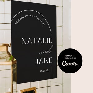 Welcome to Our Wedding Sign Canva Template Moody Black White Welcome ...