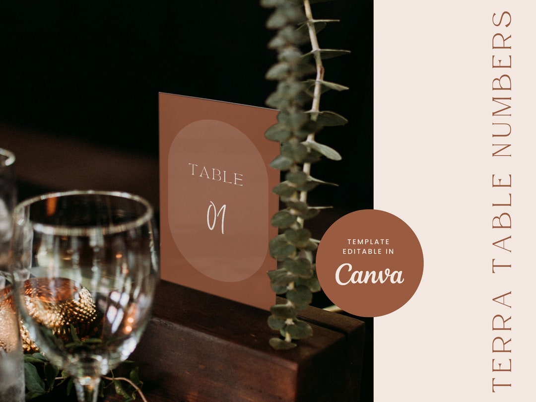 Wedding Event Table Numbers Sign Template Canva Terracotta Rust Red ...