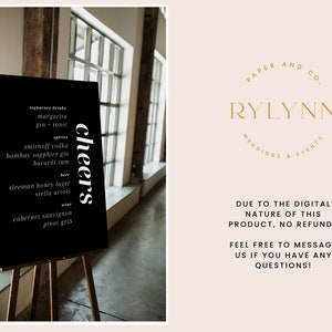 Bar Menu Wedding Sign Canva Template Moody Black White Welcome Sign ...