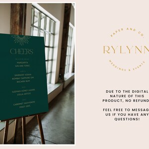 Bar Menu Wedding Sign Canva Template Green Gold Art Deco Gatsby Welcome ...
