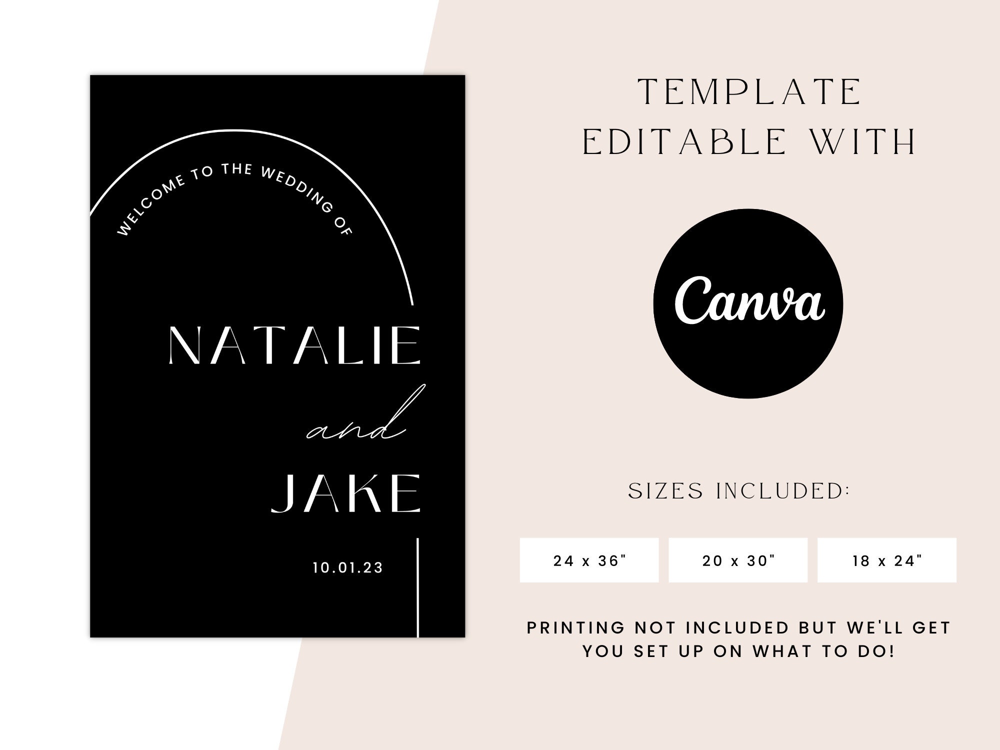 Welcome to Our Wedding Sign Canva Template Moody Black White Welcome ...