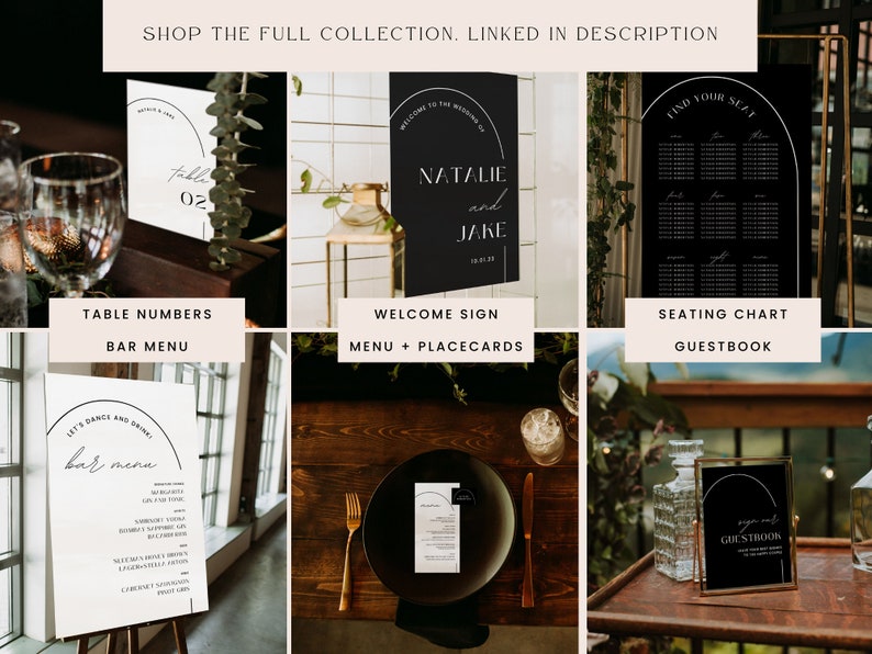 Bar Menu Wedding Sign Canva Template Moody Black White Welcome Sign ...