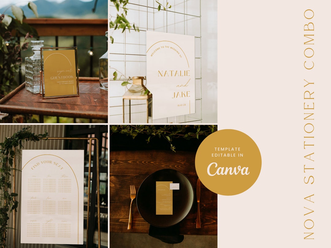 Combo Wedding Sign Template Bold Orange Canva Welcome Sign Modern Waves ...