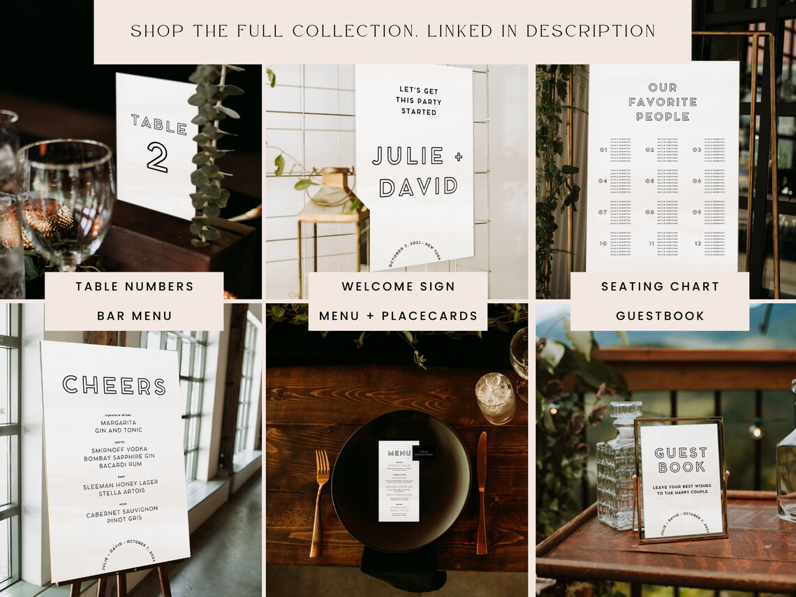 Bar Menu Wedding Sign Canva Template Moody Black White Welcome Sign ...