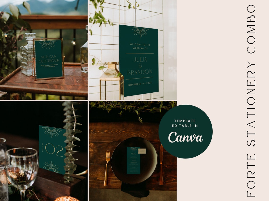 Combo Wedding Sign Template Bold Green Gold Art Deco Great - Etsy Canada