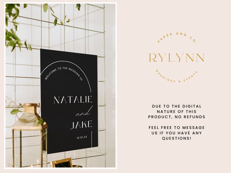 Welcome to Our Wedding Sign Canva Template Moody Black White Welcome ...