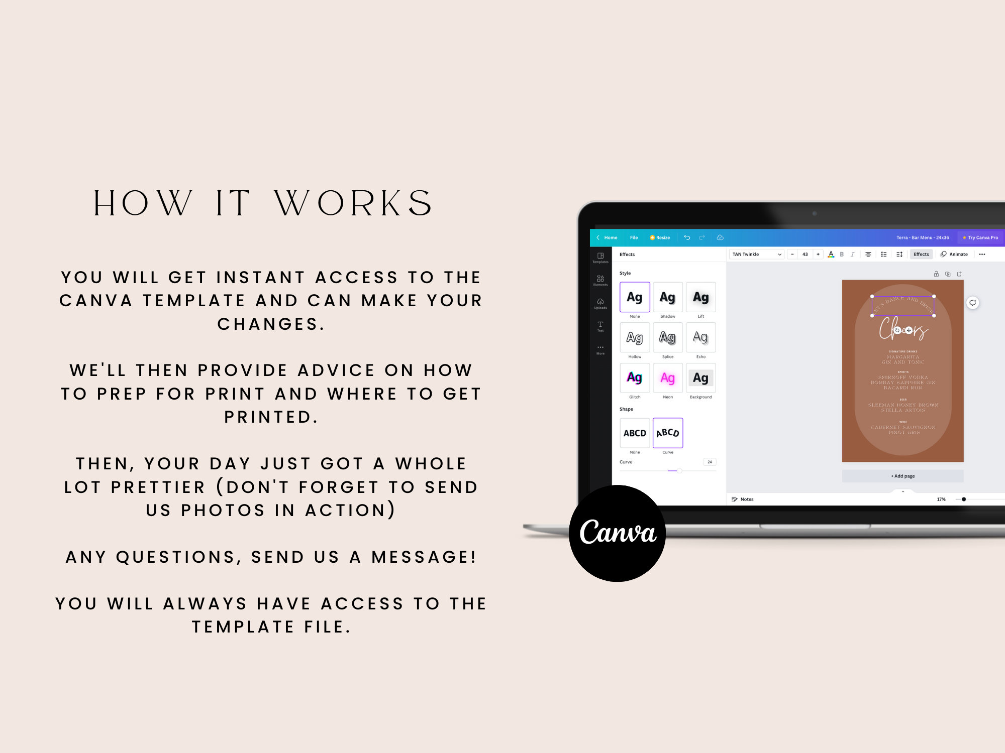 Bar Menu Wedding Sign Canva Template Terracotta Rust Red Canva Welcome ...