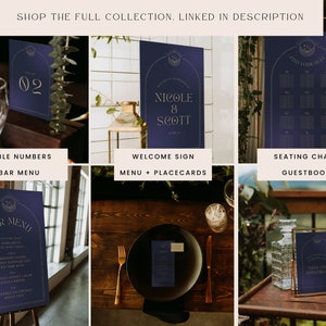 Navy Astronomy Wedding Event Menu and Placecards Sign Canva Template ...