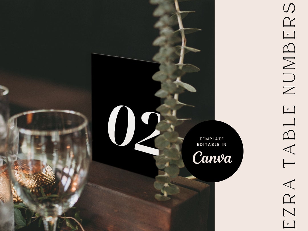 Wedding Event Table Numbers Sign Canva Template Bold Black White ...