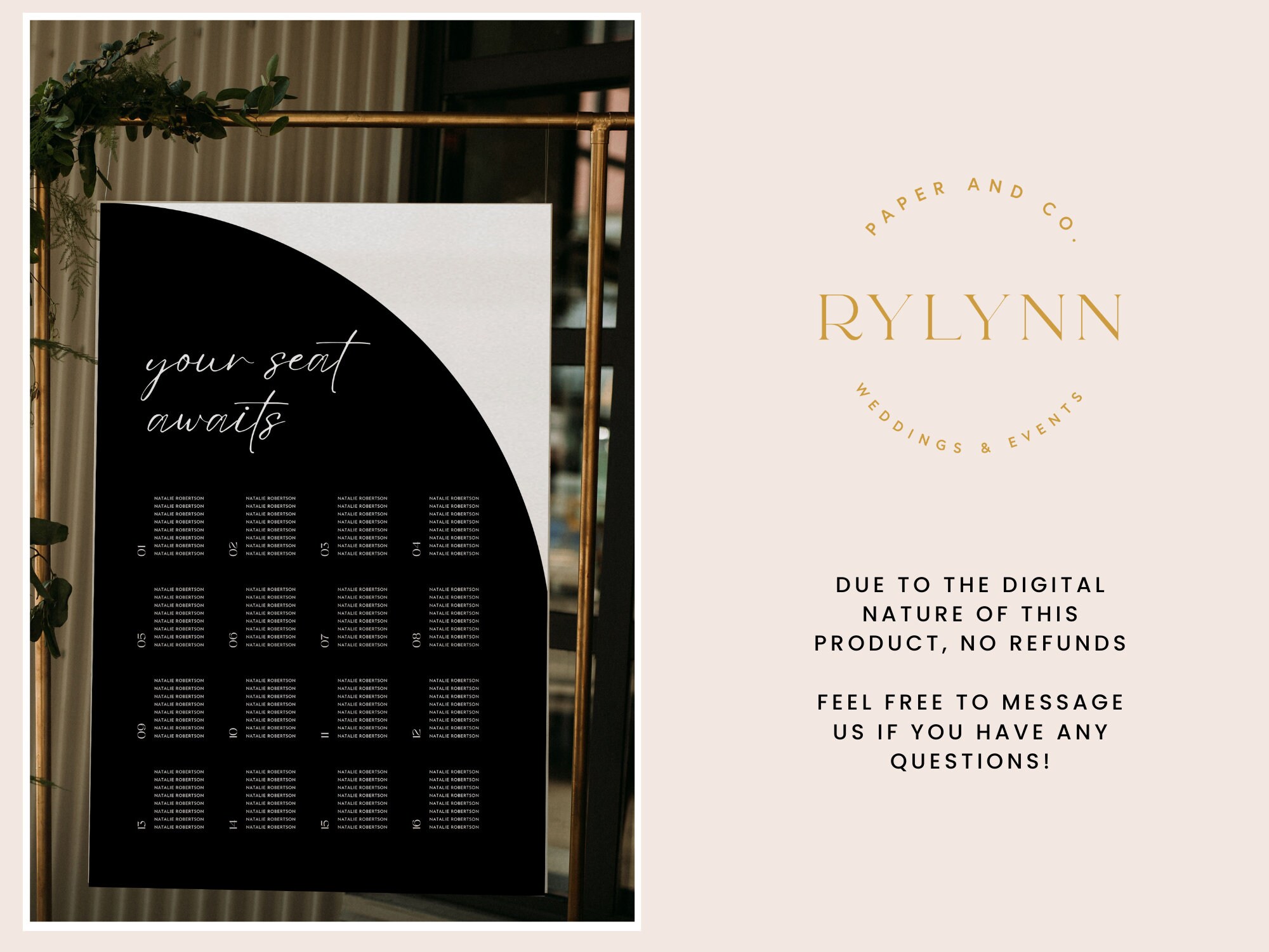 Wedding Seating Chart Sign Canva Template Black and White Sign Script ...