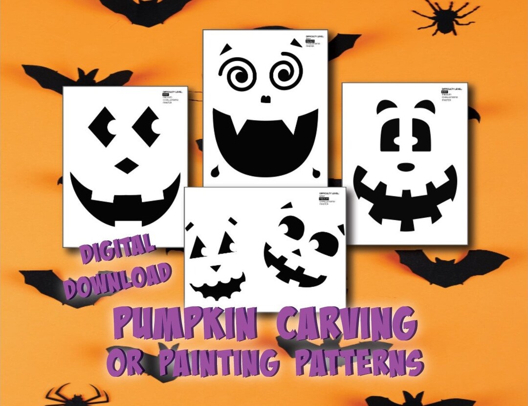 Halloween Pumpkin Carving or Painting Pumpkin Faces Stencil Printable ...